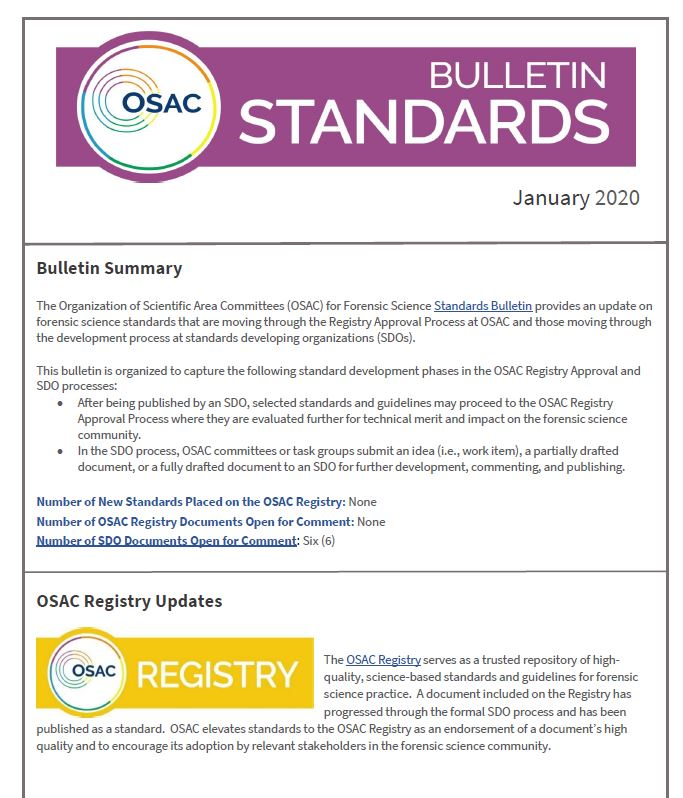 OSAC Standards Bulletin, January 2020 | NIST