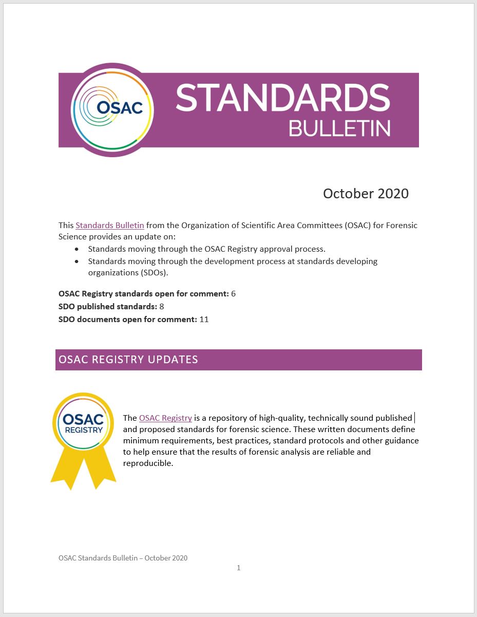 OSAC Standards Bulletin - October 2020 | NIST
