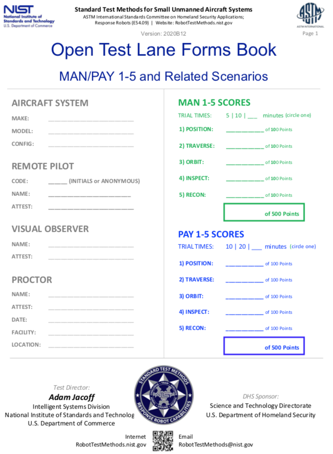 NIST sUAS Open Test Lane - Forms Book (2020B12)
