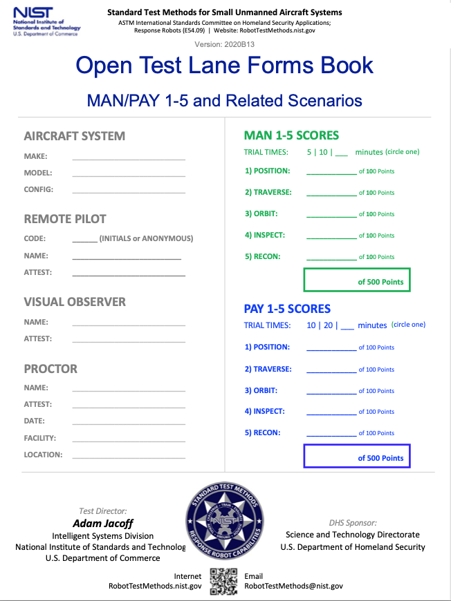 NIST sUAS Open Tests - Forms Book (2020B13)