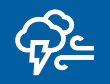Severe Weather ICON blue square with wind blowing clouds with a ...