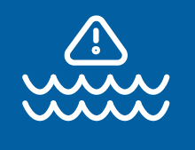 Flooding ICON blue square with waster and a warning sign image