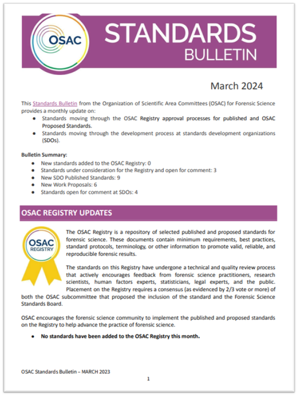 OSAC Standards Bulletin - March 2024 | NIST