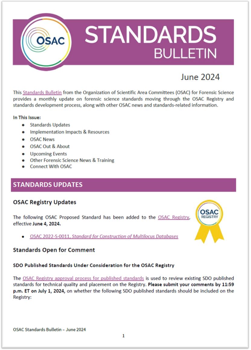 OSAC Standards Bulletin - June 2024 | NIST