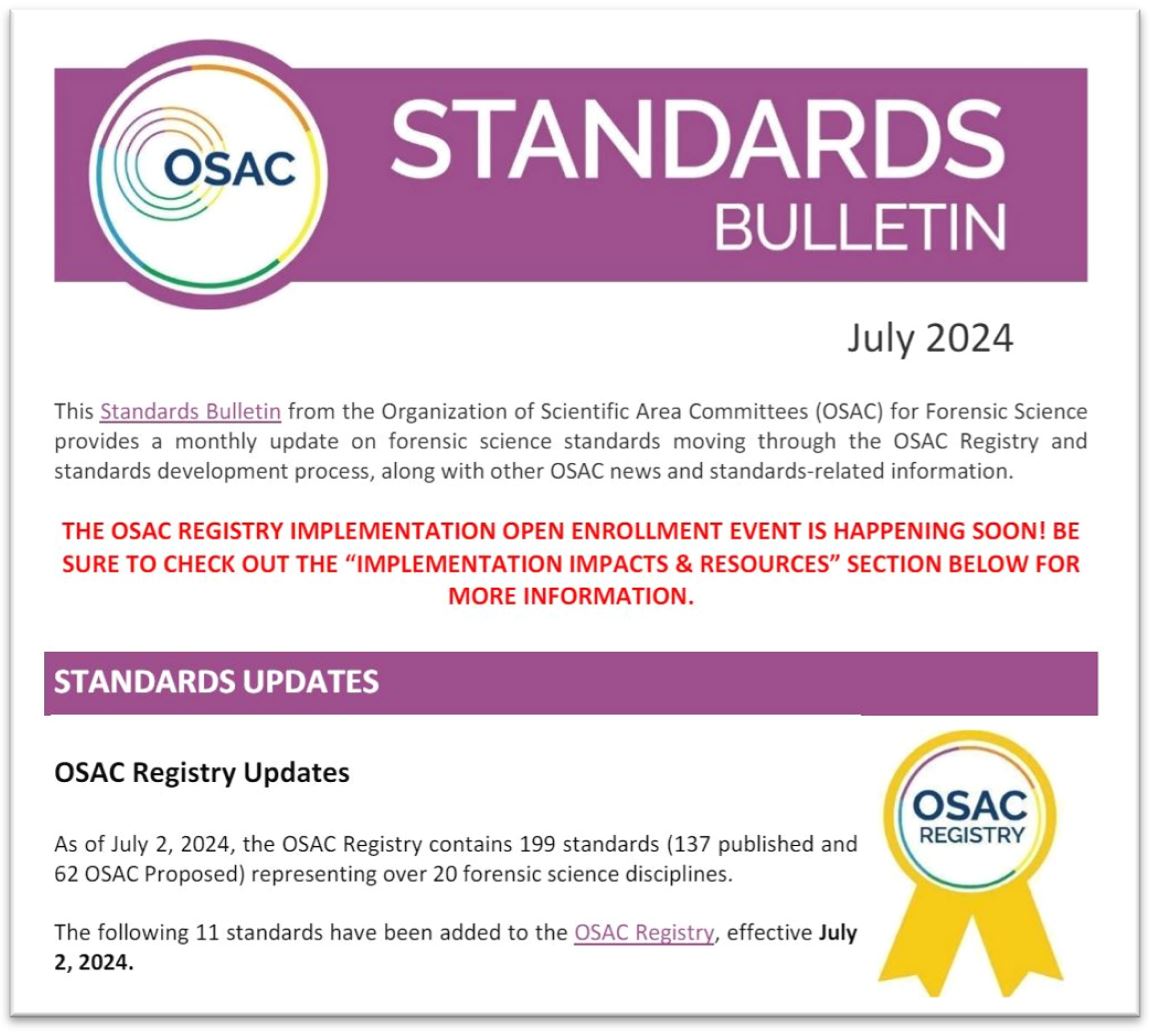 OSAC Standards Bulletin - July 2024 | NIST