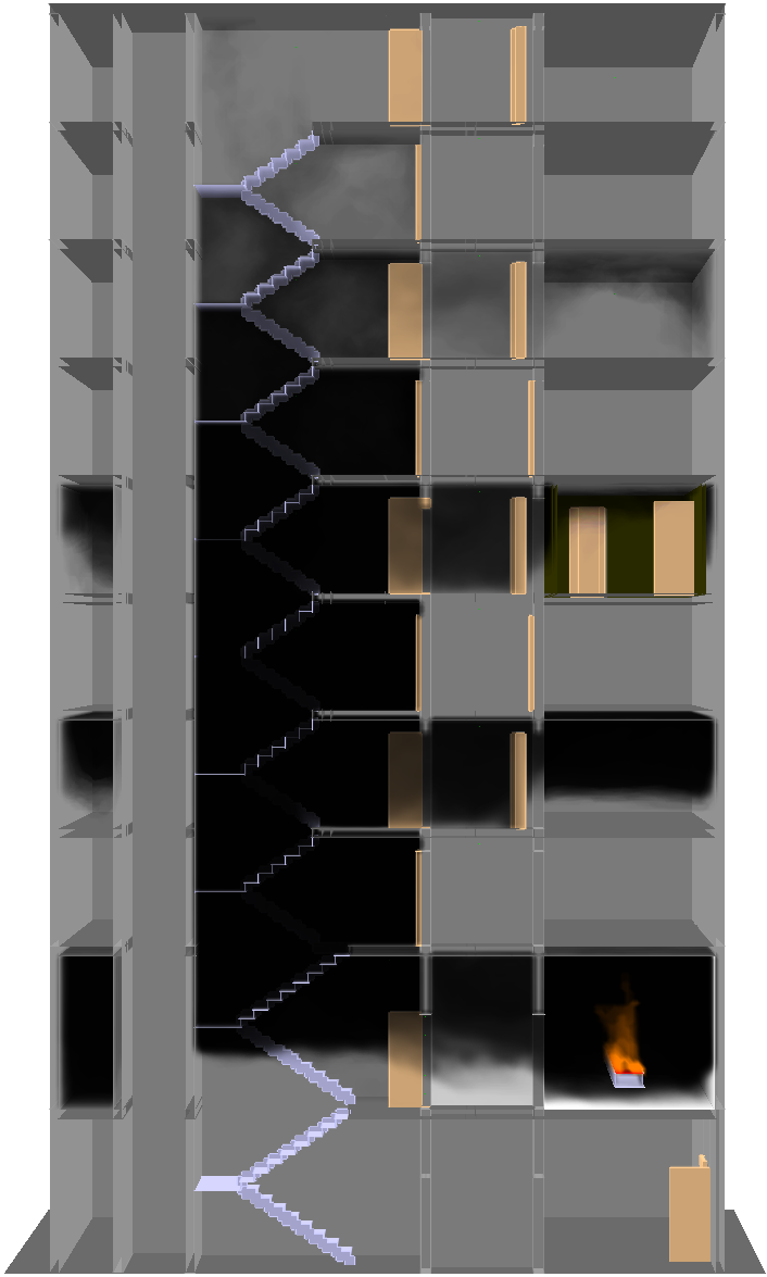 Smokeview rendition of the smoke in a FDS simulation