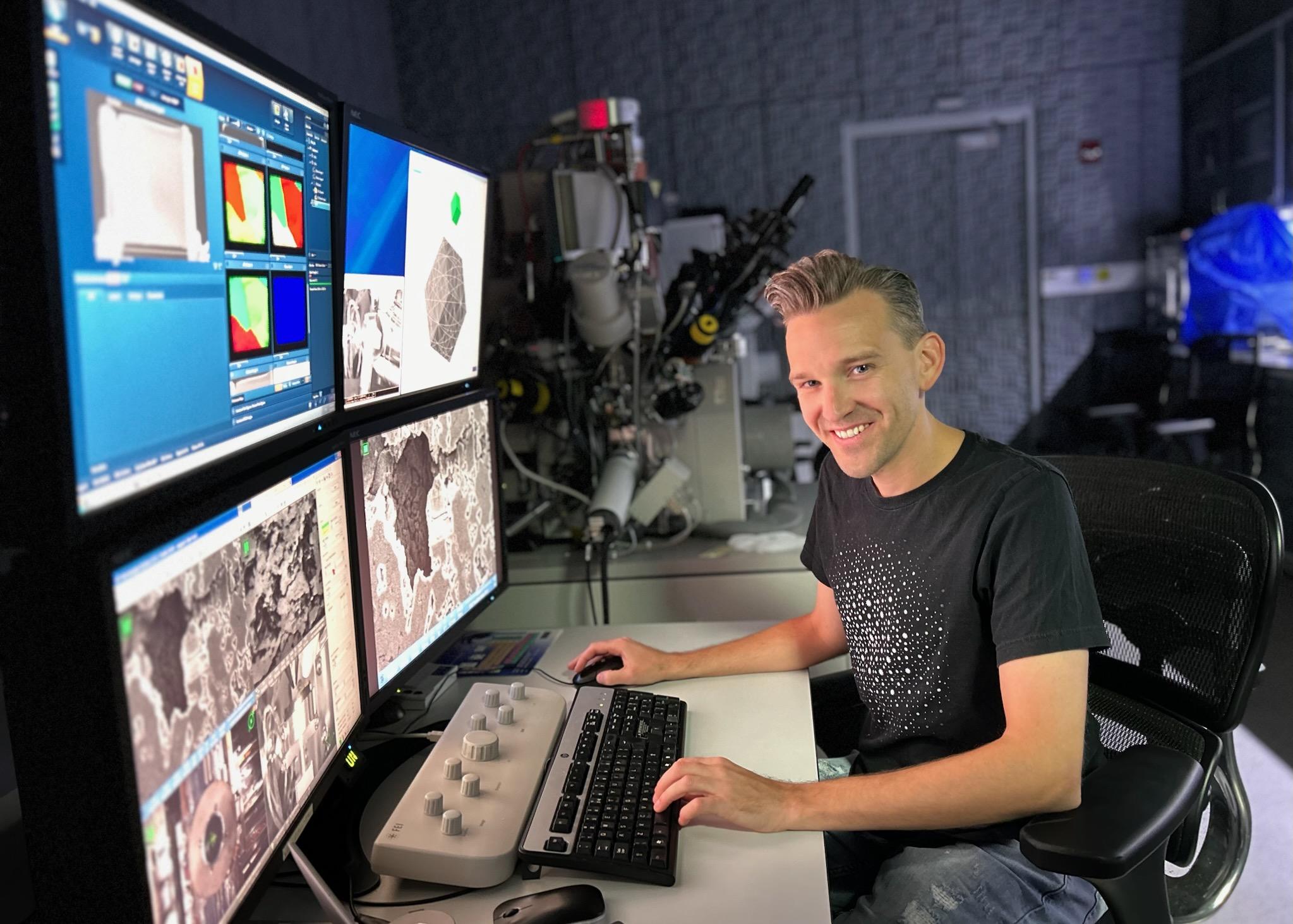 Andrew Iams using the FIB-SEM